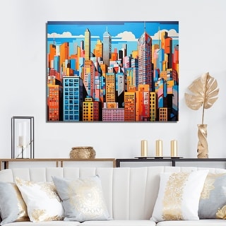 Designart "Pop Art Chicago Cityscape II" Cityscapes Canvas Prints - Bed ...