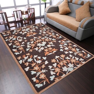Hand Tufted Wool Area Rug Floral Brown K00228 - 9'x12' - Bed Bath ...