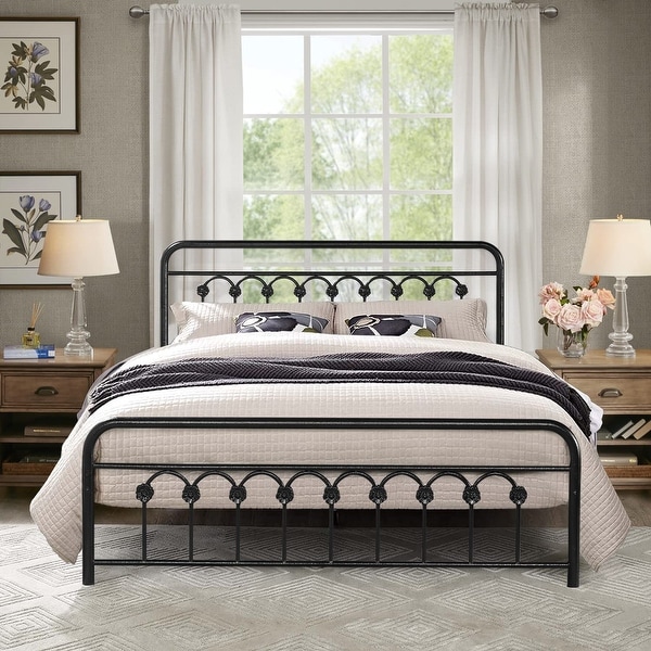 VECELO Industrial Metal Platform Bed Frame with Headboard Twin Full Queen King Size Bed