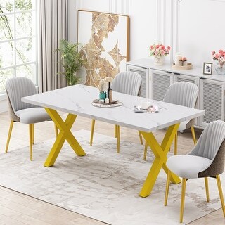 Modern Luxury Style Counter Height 5-Piece Dining Table Set for 4, Classic Rectangle Dining ...
