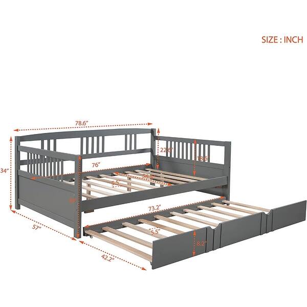 Full Size Daybed Wood Bed with Twin Size Trundle & Safety Guardrails ...