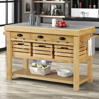 Rectangular Kitchen Island with 3 Drawers and 3 Pull Out Baskets - Bed ...
