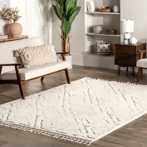 COSMOLiving Mid Century Modern Marble Cream Beige Large Fluffy Area Rug ...
