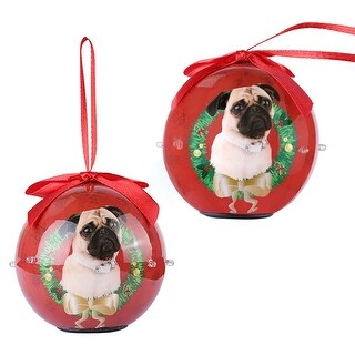 Christmas Lights Pug Print Battery Powered Pack of 2 Ornaments - Bed ...