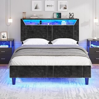 LED Floating Bed Frame Hidden Storage Headboard Type-C & USB - Bed Bath ...