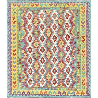 Shahbanu Rugs Colorful Flat Weave Natural Wool Hand Woven Afghan Kilim ...