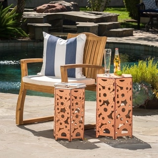 Outdoor Metal Round Hollow Side Tables (Set of 2) - Bed Bath & Beyond ...