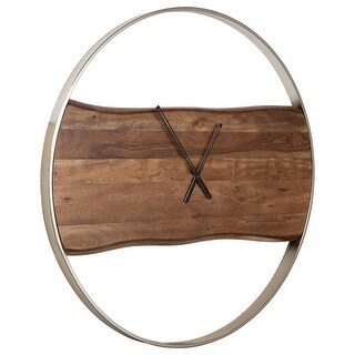 36 Inches Wall Clock with Faux Live Edge Design, Brown and Silver - Bed ...