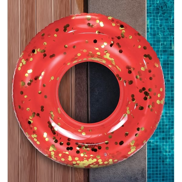 CoTa Global Inflatable Red Gold Pool Float Tube with Sparkle Confetti ...