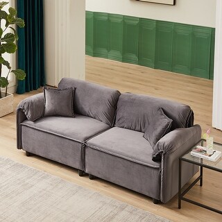 Grey 79'' Velvet Recliner Sofa Couch, 3-Seater with 2 Pillows, Sinuous ...