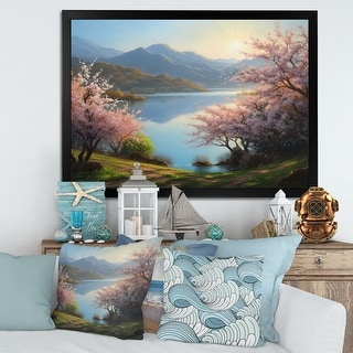 Designart "Cherry Blossom Trees By The Water I" Tree Floral Framed Wall ...
