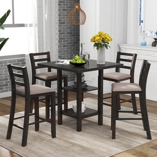 5-Piece Wooden Square Counter Height Dining Set with Padded Chairs and ...
