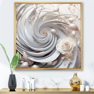Designart "White Blossoming Spring Fractal Flowers I" Fractals Framed ...