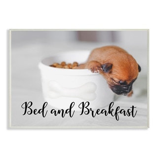 Stupell Bed and Breakfast Phrase Puppy in Bowl House Dog Wood Wall Art ...