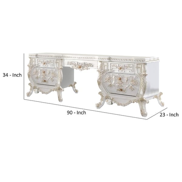 Vanity Desk with Gold Trim Accent, Antique White - Bed Bath & Beyond ...