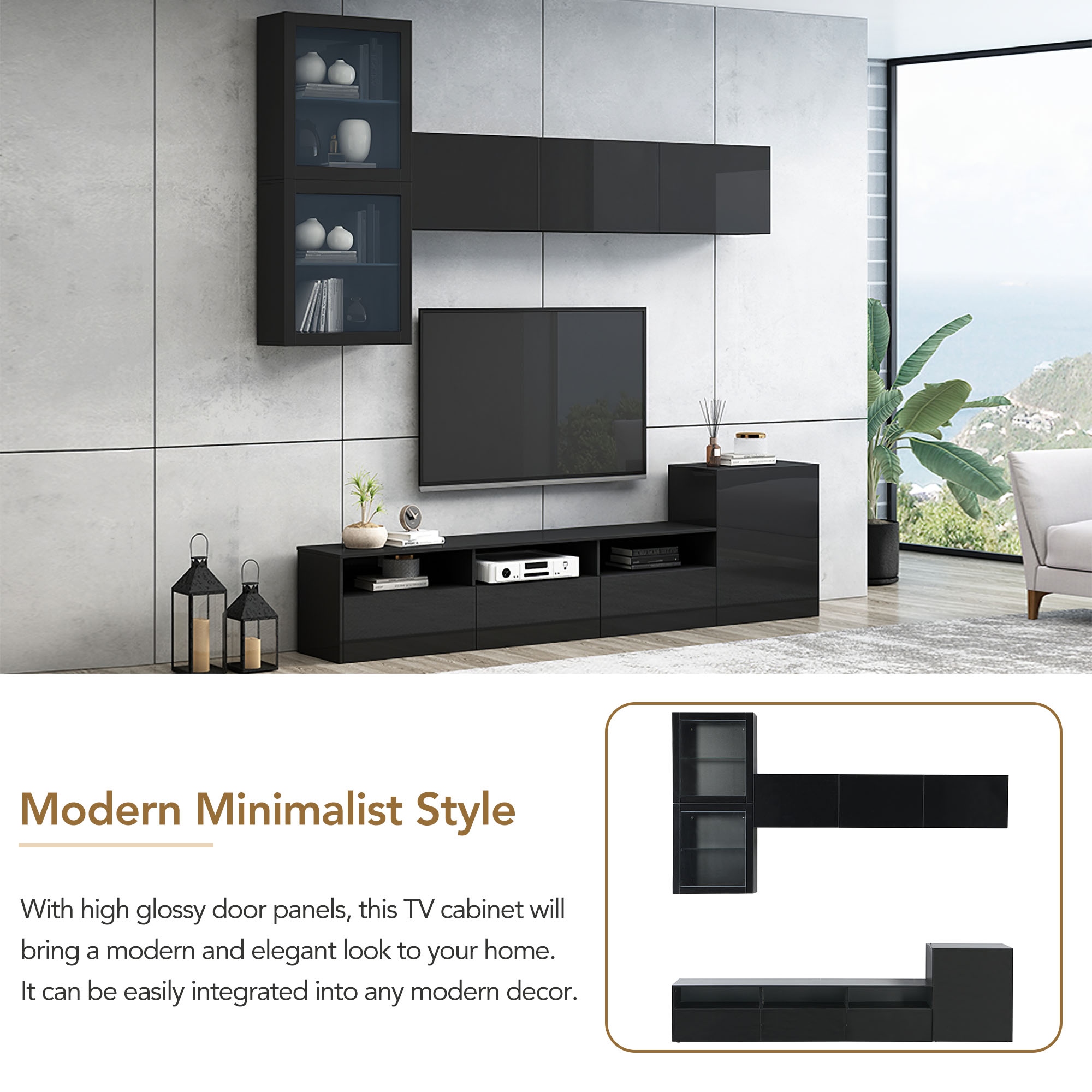 High gloss tv wall unit store