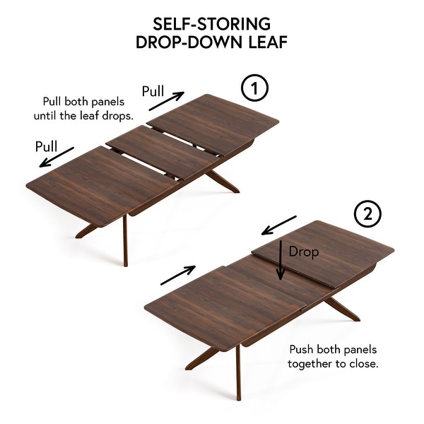 Furniture of America Abigail IV Mid Century Modern Walnut Extendable Self Storing 102 Inch Dining Table Rich Walnut