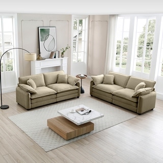 Tan Corduroy Flexible Combinations Sofa Set with Pillows, (2+2Seat ...