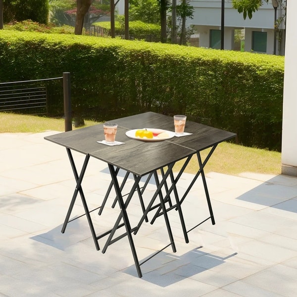 Folding table set of 4, with storage rack and wooden folding Grey - Bed ...