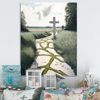 Designart 'Cross Status On Winding Path IV' Spiritual Canvas Wall Art ...
