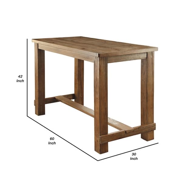 Bar Height Table, 60 Inch Rectangular Top, Thick Block Legs, Brown ...