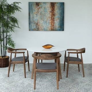 Emma 5-Piece Round Dining Set w/ 4 Fabric Dining Chairs in Grey - Bed ...