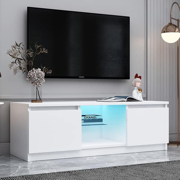 Particleboard Multicolor LED Light TV Cabinet，55 inch TV Cabinet with ...