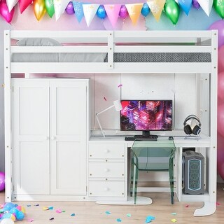 Multi-Functional Design Full Size Loft Bed with Wardrobe, Desk and ...