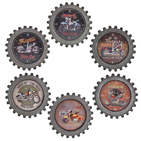 Set of 6 Vintage Style Motorcycle - Gear Shaped Wall Clocks - Medium ...