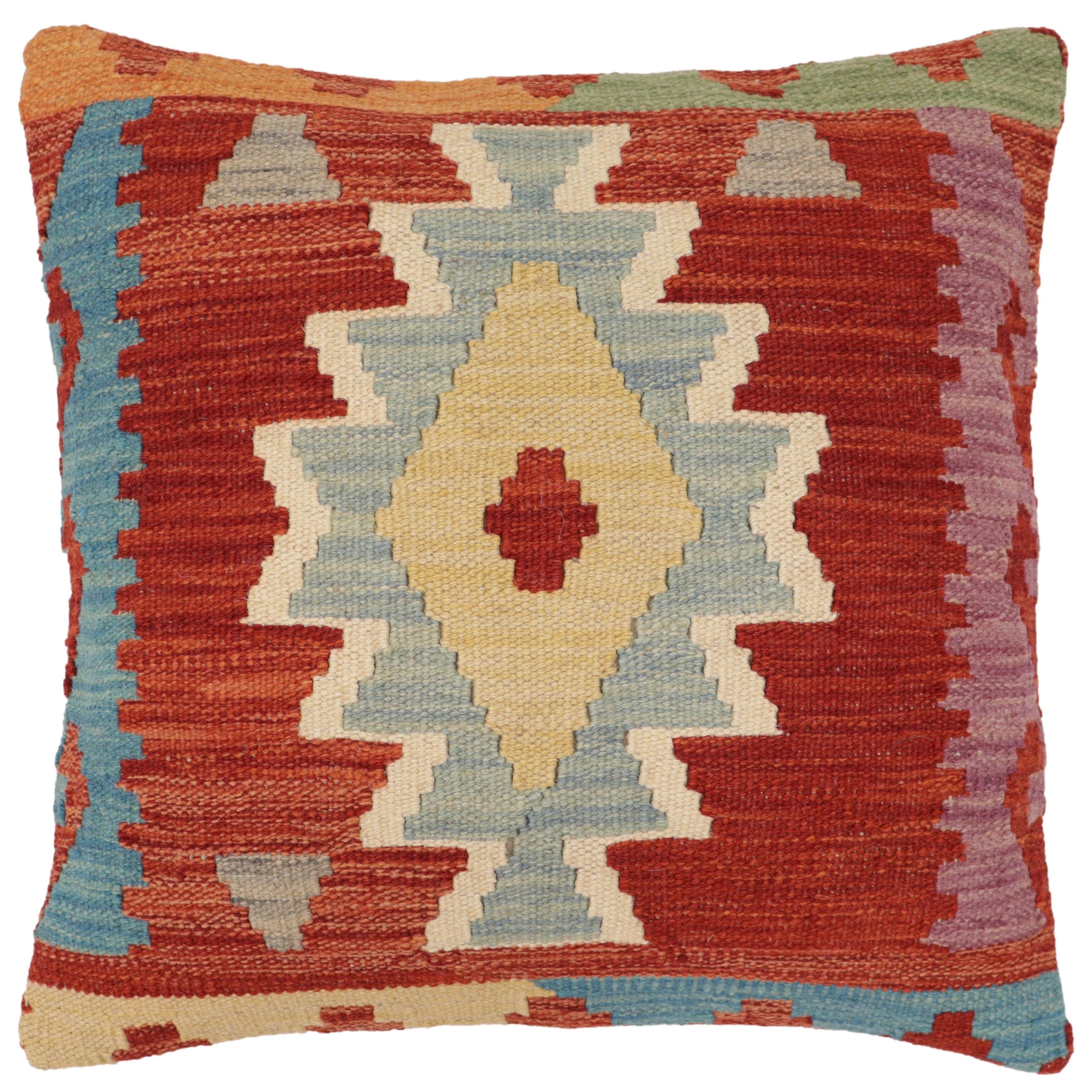 Rustic Kristine Turkish Hand-Woven Kilim Pillow - 18'' x 18'' - Bed ...
