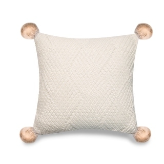 Ivory Machine Knit With Pom Poms And Polyester Insert Pillow - Bed Bath ...