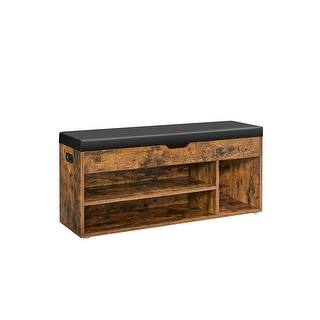 Storage Bench with Cushion, Shoe Bench with Padded Seat, 3 Compartments ...
