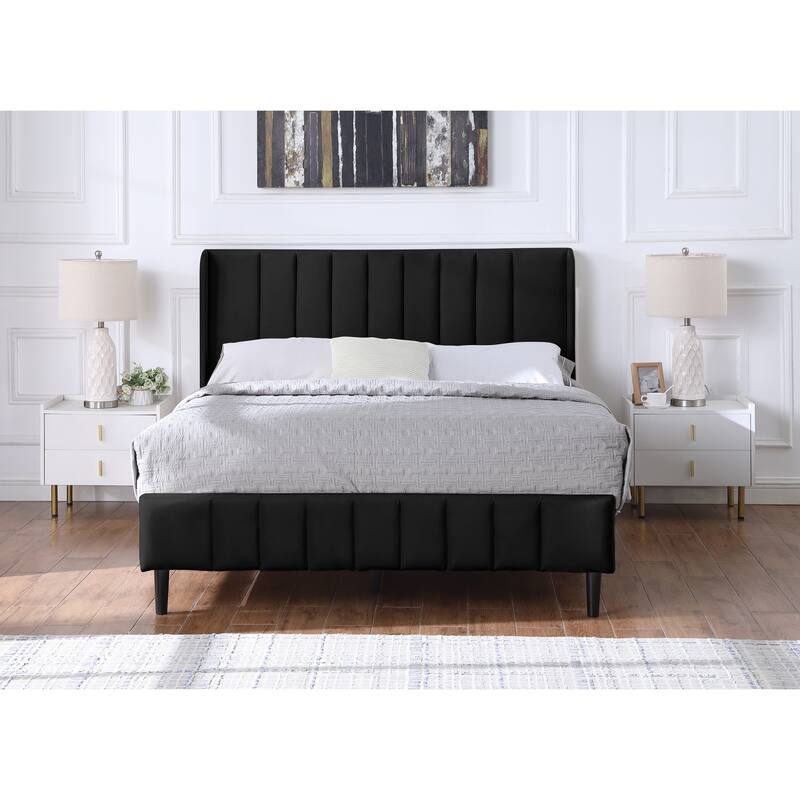 Luxurious velvet upholstered channel tufting Platform Bed Frame with ...