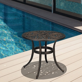 23.6 Inch Outdoor Round Cast Aluminum Phoenix Side Table,Bronze - Bed ...