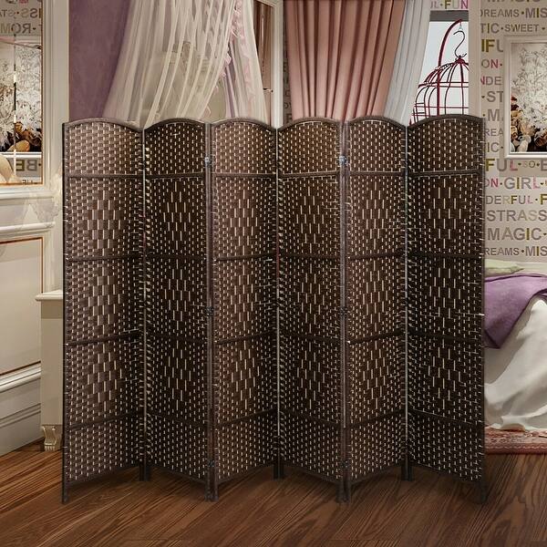 6-Panel Room Divider Partition Weaved Folding Decorative Screen - Bed ...