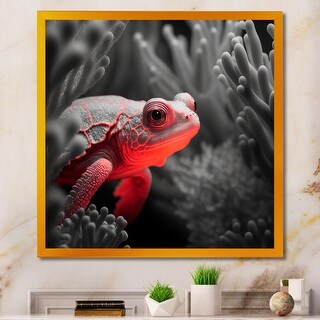 Designart "Black And Red Deep Sea Turtle II" Animals Turtle Framed Art ...