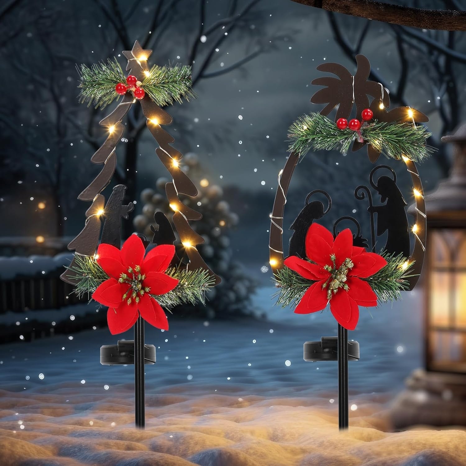 2 Pcs Christmas Outdoor Stakes with Solar Light 2 PCS