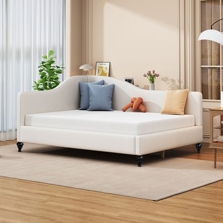 L-shaped Daybed Semi-enclosed Sofa Bed Curved Arms Beige Bed, Full ...