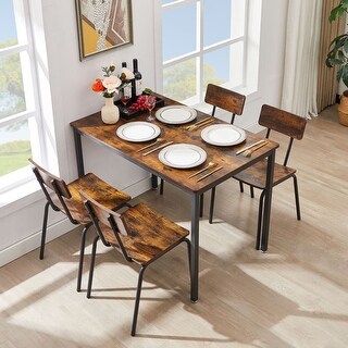 Rustic Brown Dining table set with 4 chairs with curved back and ...
