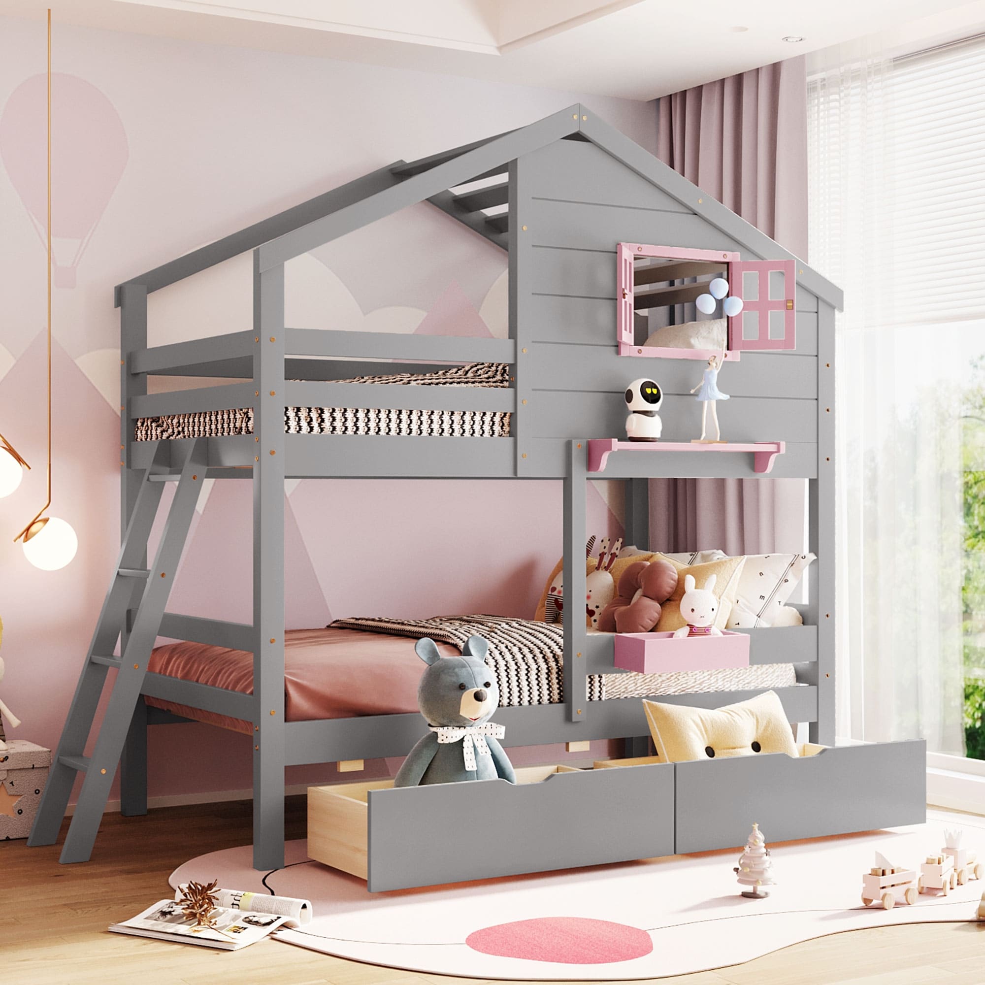 Signature Design by Ashley Lettner Light Gray Twin Twin Bunk Bed with Ladder Bed Bath Beyond 32584495