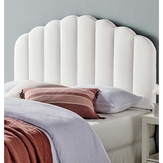 Burney Scalloped White Velvet Upholstered Full/Queen Size Headboard ...