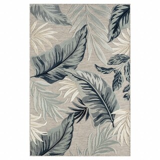 5' X 7' Blue Gray And Cream Floral Stain Resistant Indoor Outdoor Area ...