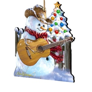 Set of 2 Snowman Playing Guitar Wooden Christmas Ornaments 5.5" - Bed ...