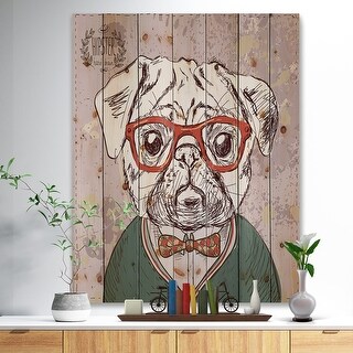 Designart 'Hipster Pug Dog In Vintage Style' Traditional Wood Wall Art ...