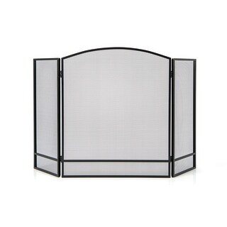 3-Panel Foldable Fireplace Screen with Wrought Metal Mesh-Black - 48.5 ...