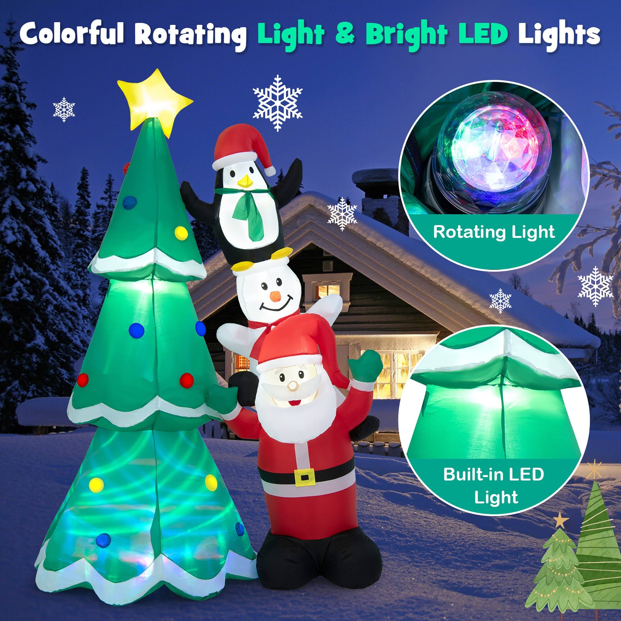 8ft Inflatable Christmas Tree Santa Claus Lighted Blow Up Decoration
