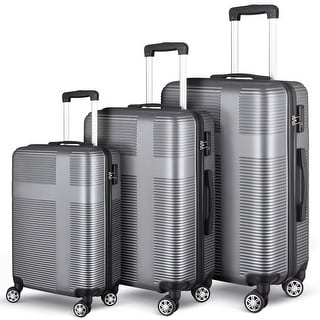Silver+Grey Trunk Sets Expandable Suitcase ABS TSA Luggage 3 Piece Set ...
