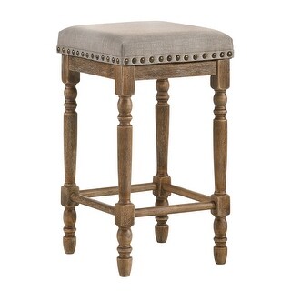 Beige and Weathered Oak Nailhead Trim Counter Height Stools Set of 2 - Bed Bath & Beyond - 40752146