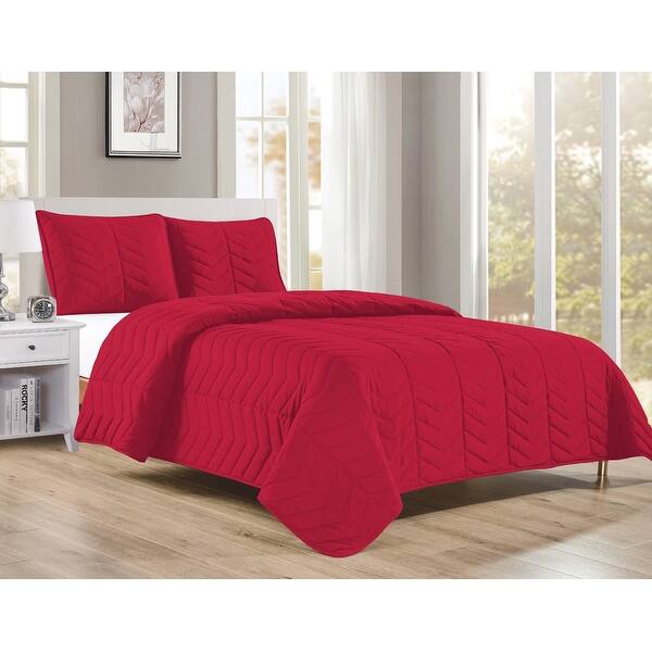 Red Queen Size 3 Piece Quilt Set & Pillow Shams Soft Plush Cozy ...