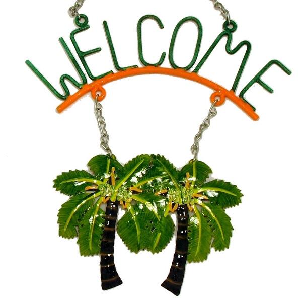 Tropical Palm Tree Welcome Sign Haitian Metal Art - Green - Bed Bath ...